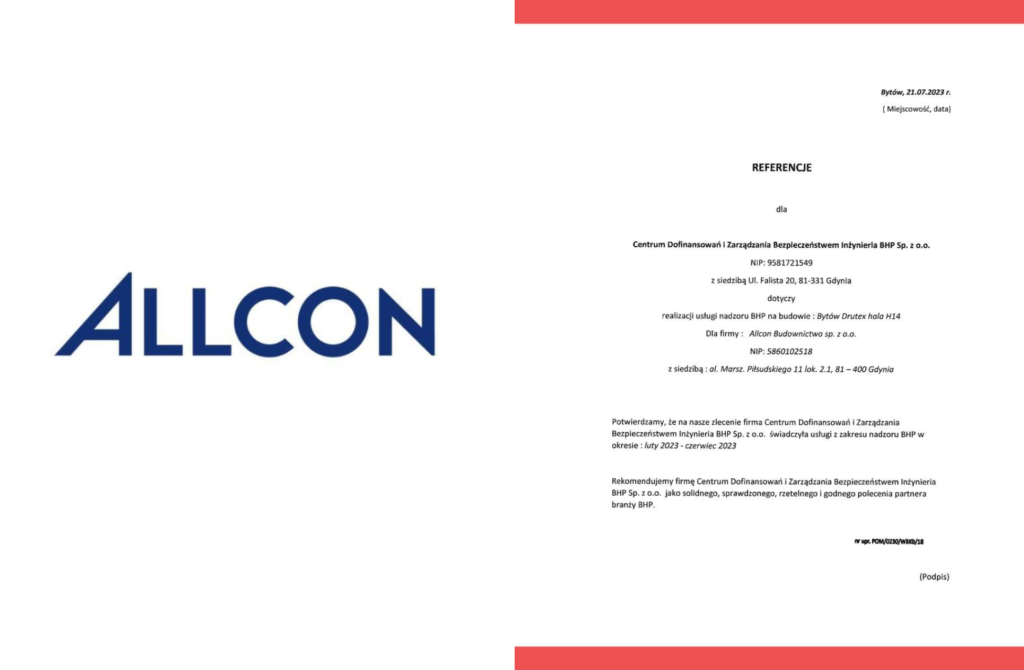 Allcon Referencje - Nadzór BHP - Inżynieria BHP